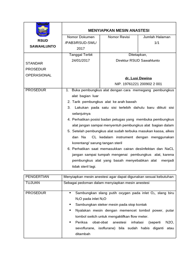 3.3 SOP Menyiapkan Mesin Anastesi | PDF