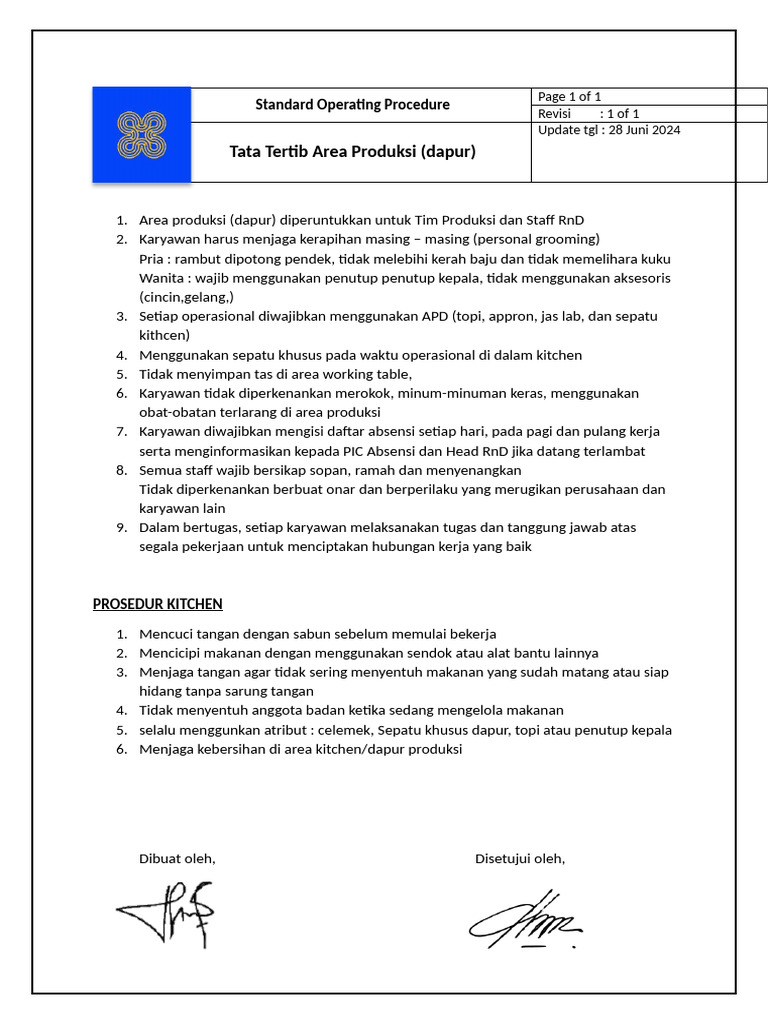 SOP Tata Tertib Dapur | PDF