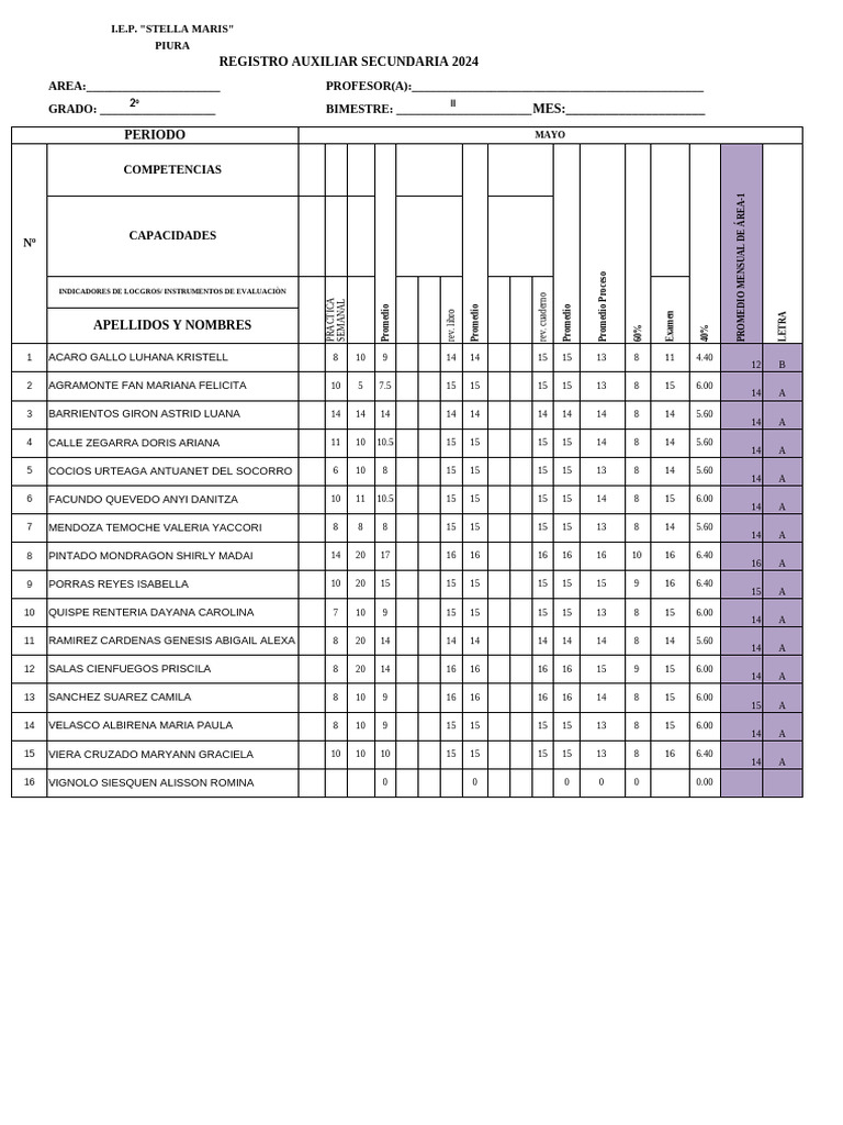 Matemática y Consolidado de Aula Segundo Sec Junio | PDF
