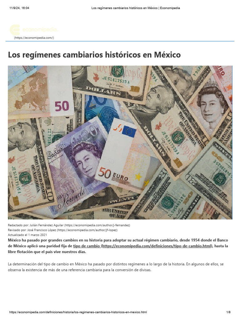Los Regímenes Cambiarios Históricos en México - Economipedia | PDF ...