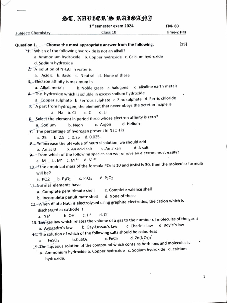 Chemistry Class 10 2024-25 | PDF
