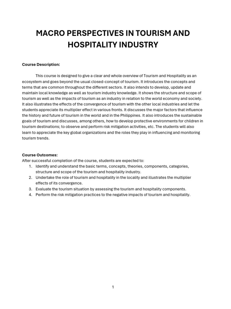 Macros in Tourism and Hospitality | PDF | Tourism | Hotel