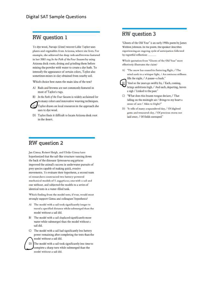 DSAT 15 Sample Questions English | PDF