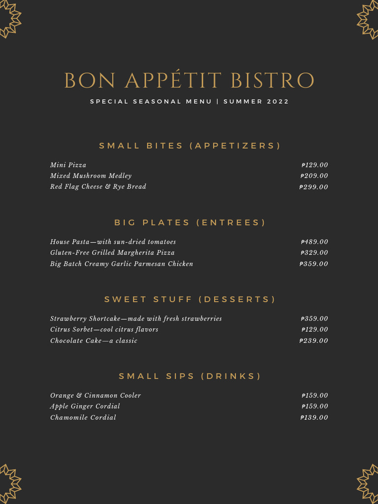 Bon Appétit Bistro Summer Menu 2022 | PDF | Pizza | Grilling