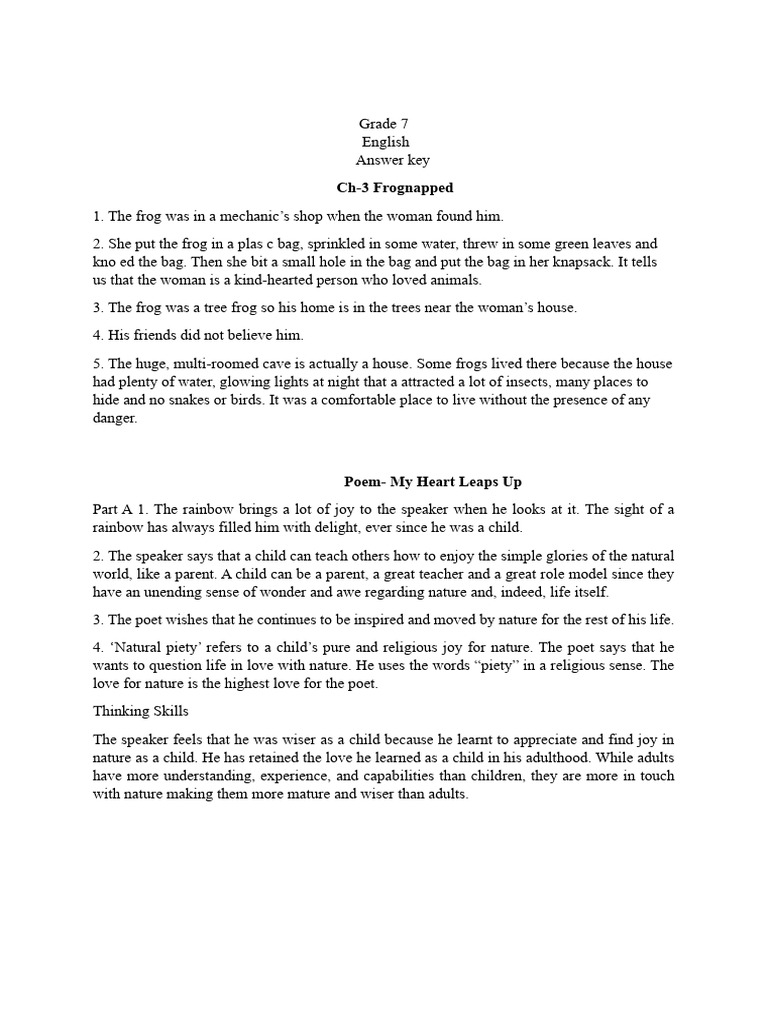 Grade 7 Ch3 and Poem Answer Key | PDF