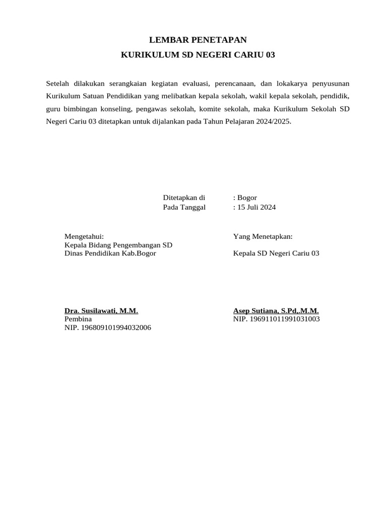 Lembar Penetapan KSP | PDF