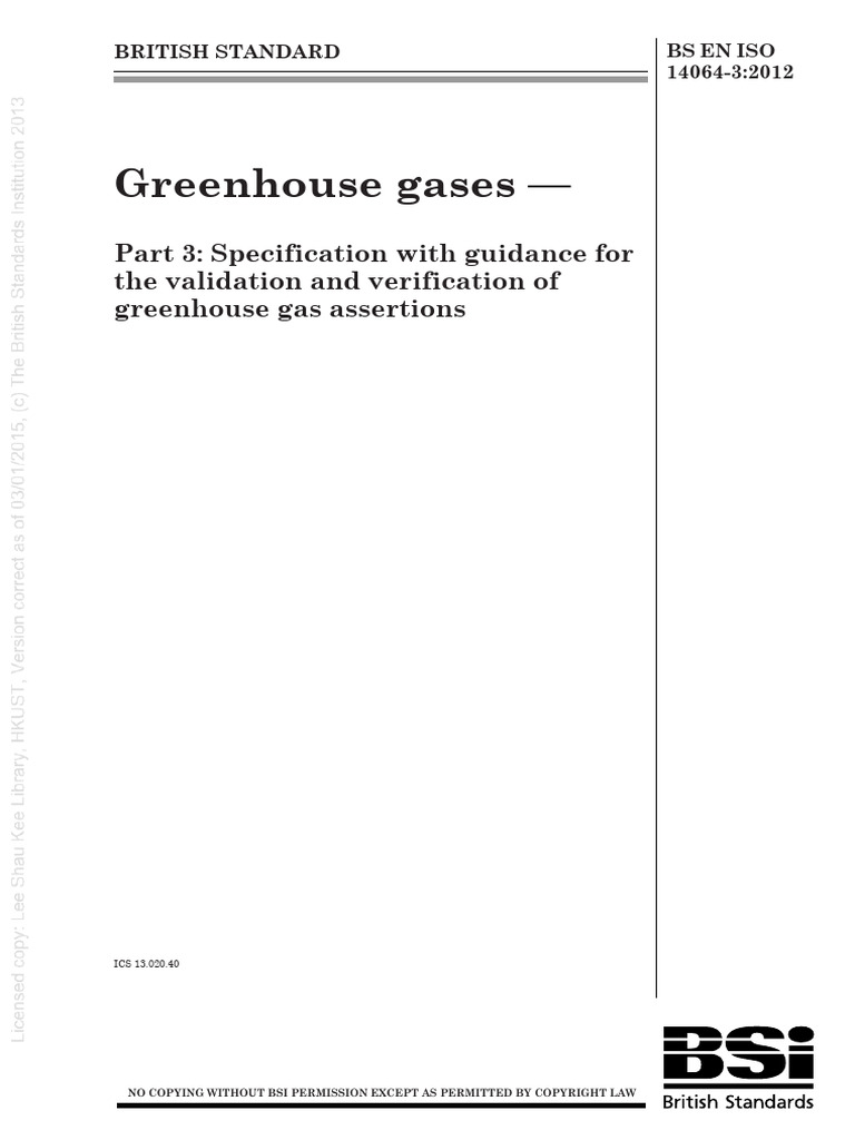 ISO 14064-3-2012 Validation & Verification GHG-1-23 | PDF