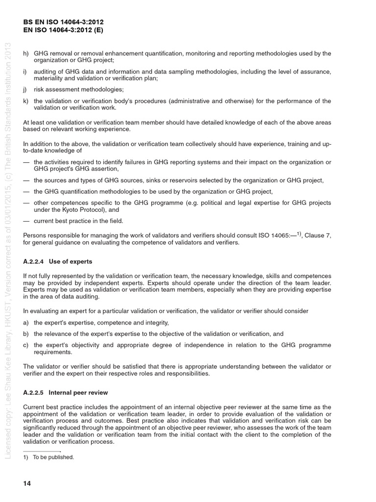 ISO 14064-3-2012 Validation & Verification GHG-24-46 | PDF