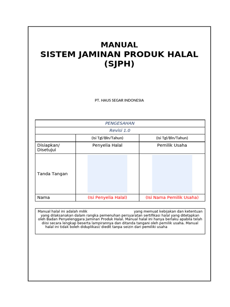 MAN-SJPH Manual Sistem Jaminan Produk Halal - Peserta Rev07 | PDF
