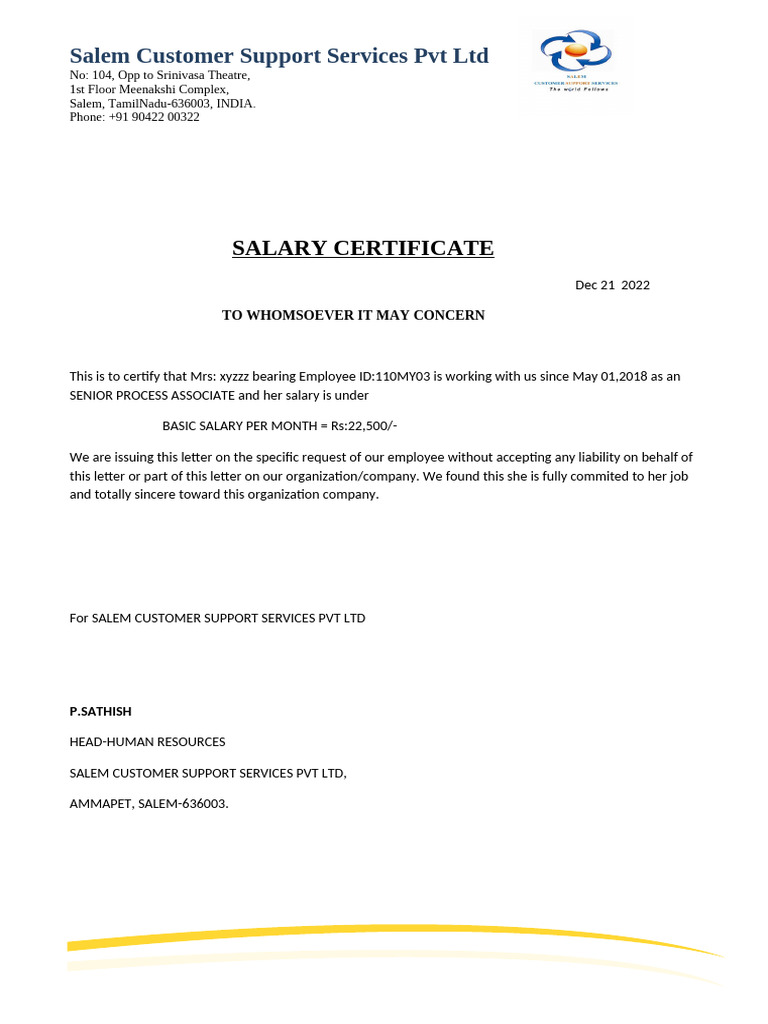 Salary Certificate | PDF