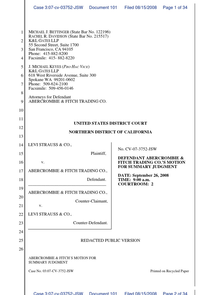 Abercrombie Motion For Summary Judgment | PDF | Summary Judgment | Trademark Infringement