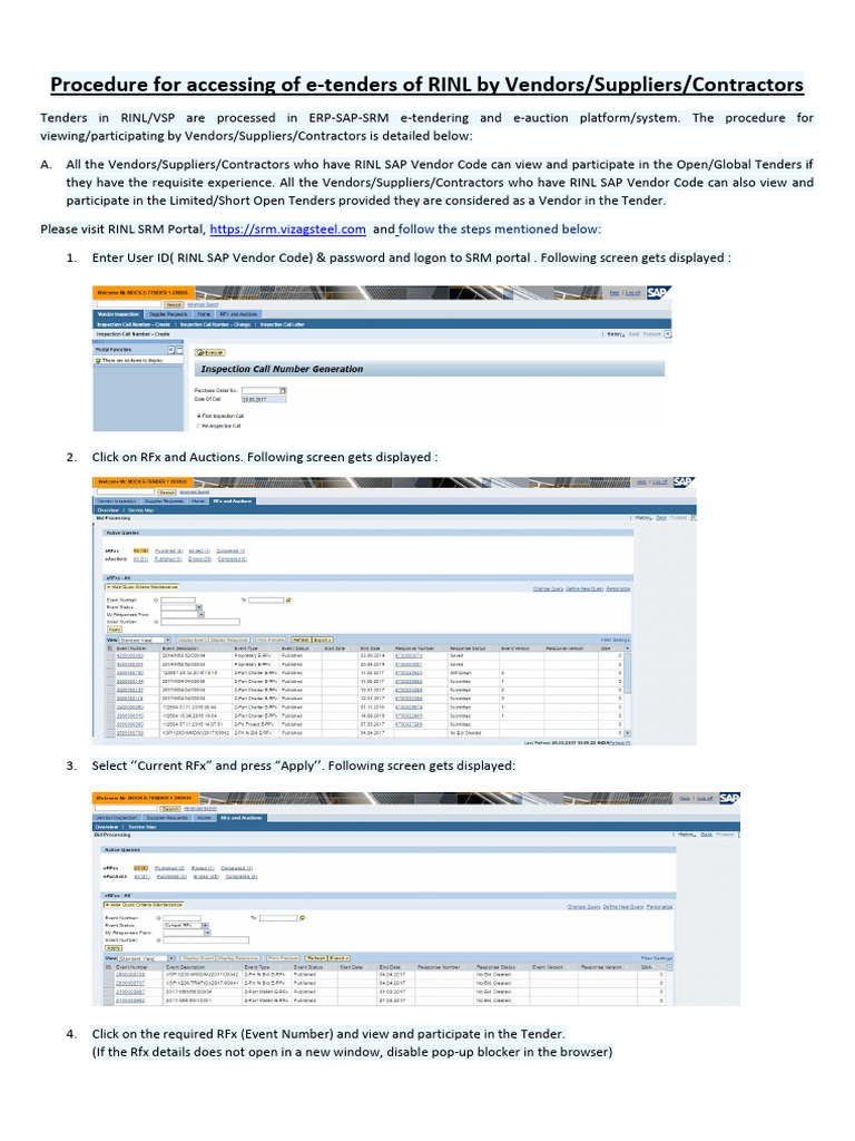 Procedure For Accessing SRM Tenders | PDF