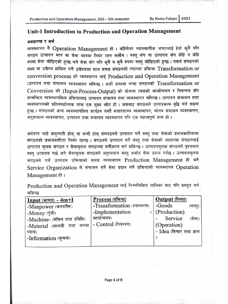 Production Unit 1 To 7 Long Print | PDF