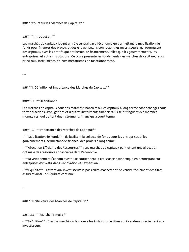 Cours Sur Les Marchés de Capitaux | PDF