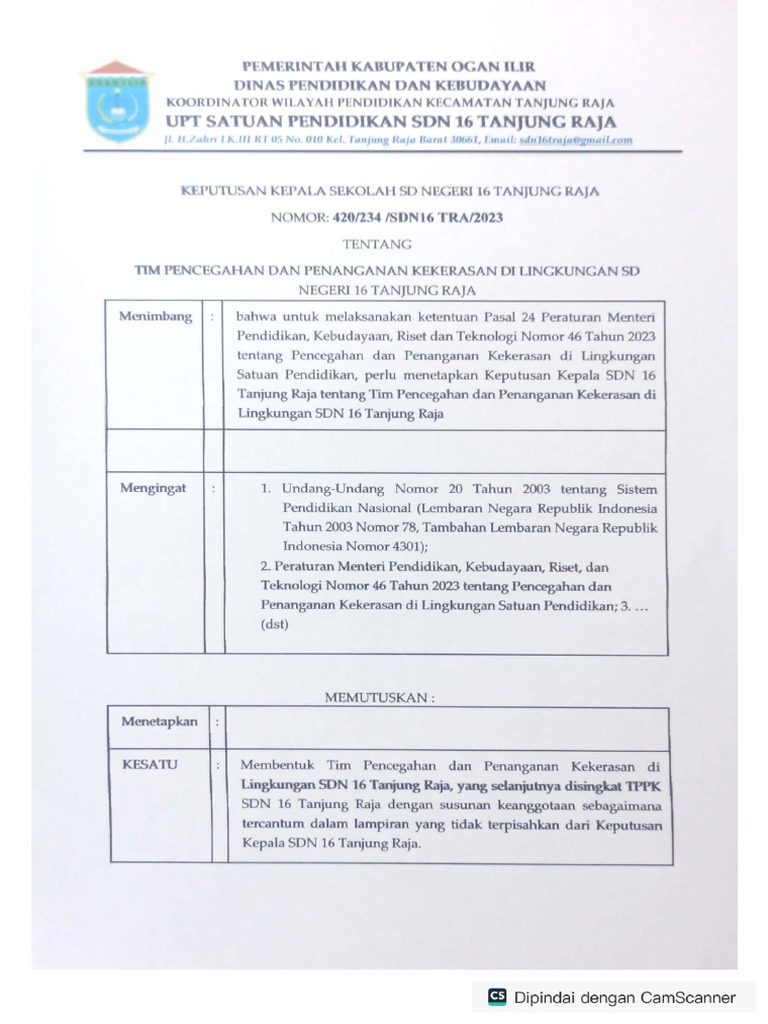 Contoh SK Tim TPPK SDN 16 TANJUNG RAJA | PDF
