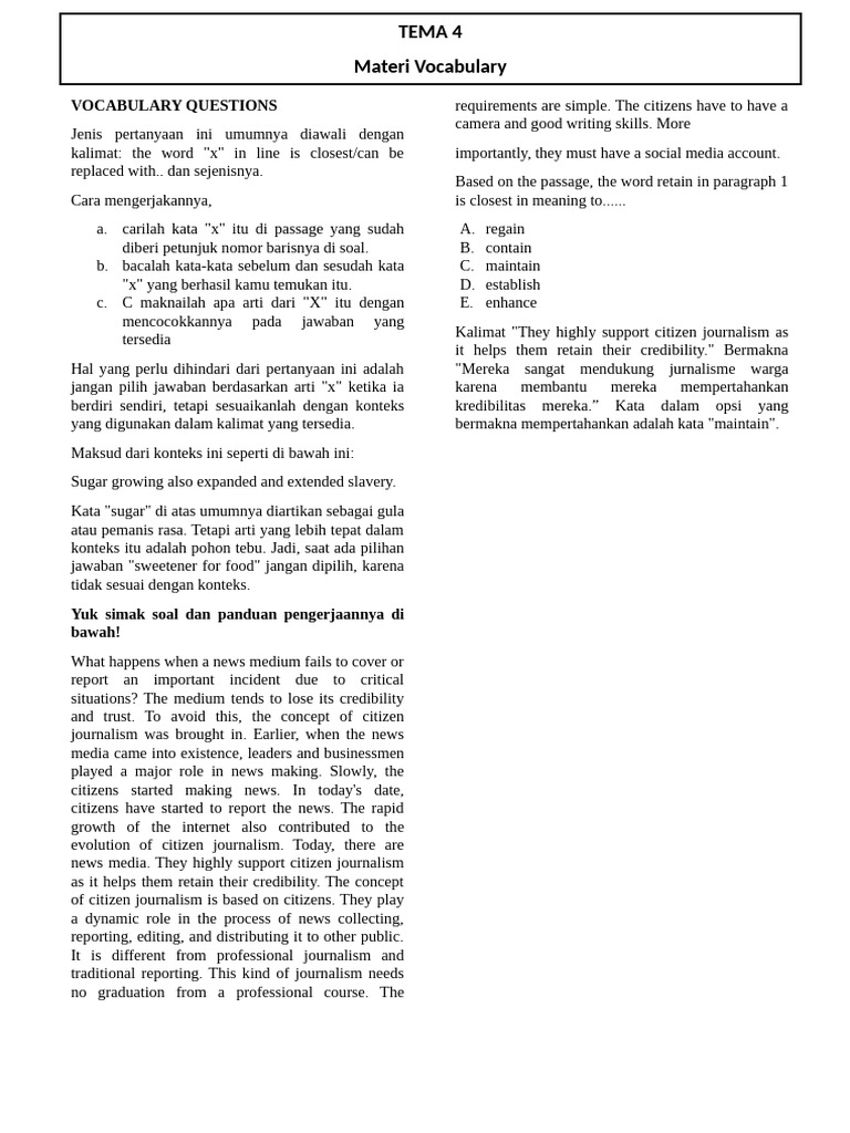 Tema 4 Materi Vocabulary | PDF