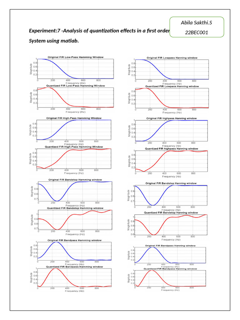 Experiment:7 - Analysis of Quantization Effects in A First Order System Using Matlab | PDF