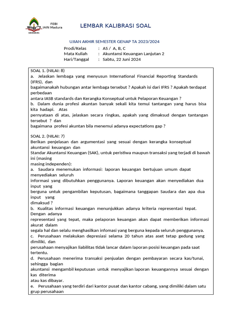 SOAL UAS AKL 2 | PDF