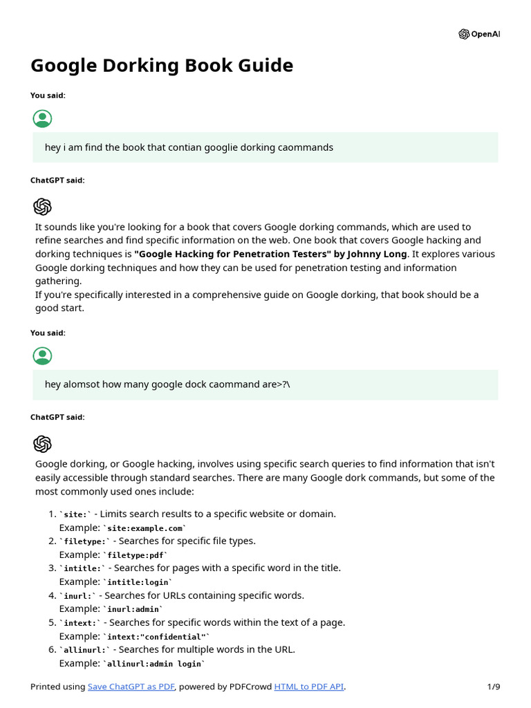 Google Dorking Book Guide | PDF