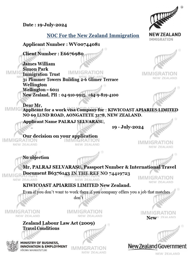 New Zealand Work Visa Approval Letter | PDF | Travel Visa | Immigration Law
