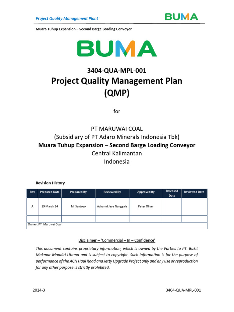 3404-QUA-MPL-001 - A Project Quality Management Plan (QMP) | PDF