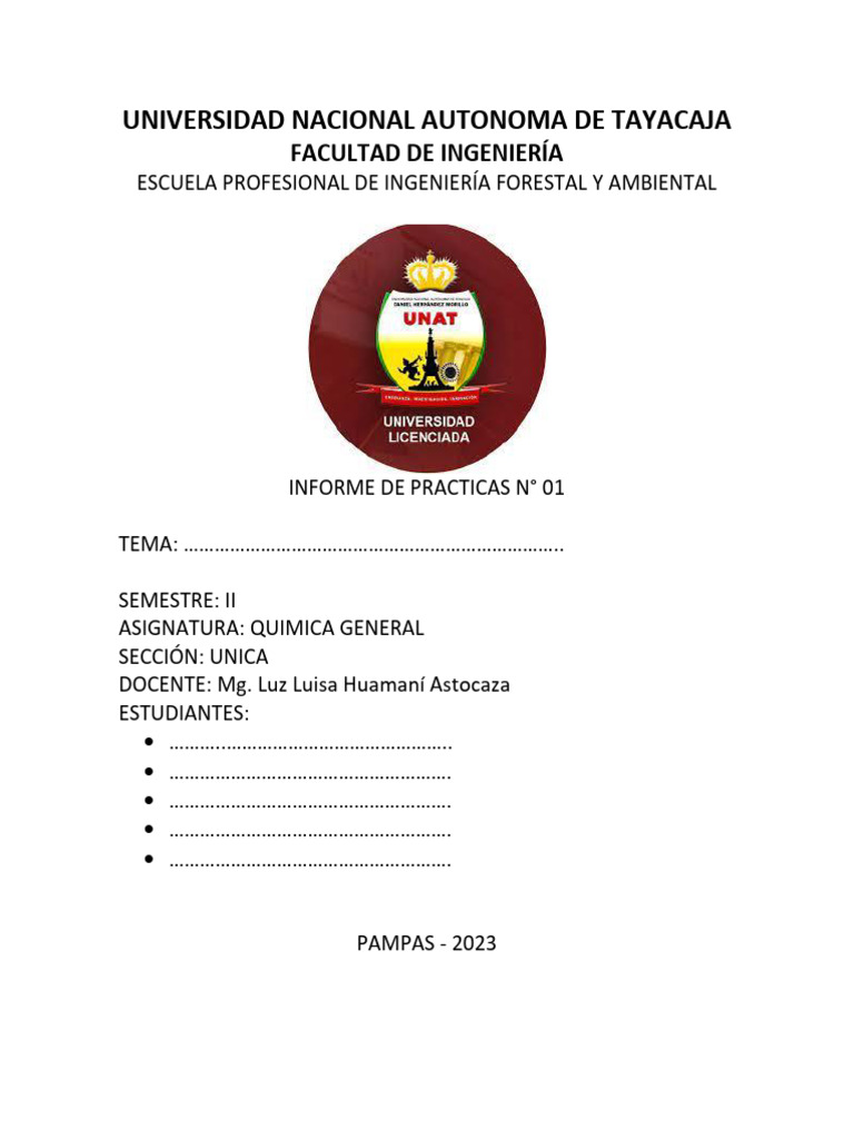 Esquema De Informe De Practica De Lab Pdf