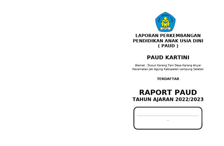 Cover Rapot PAUD | PDF