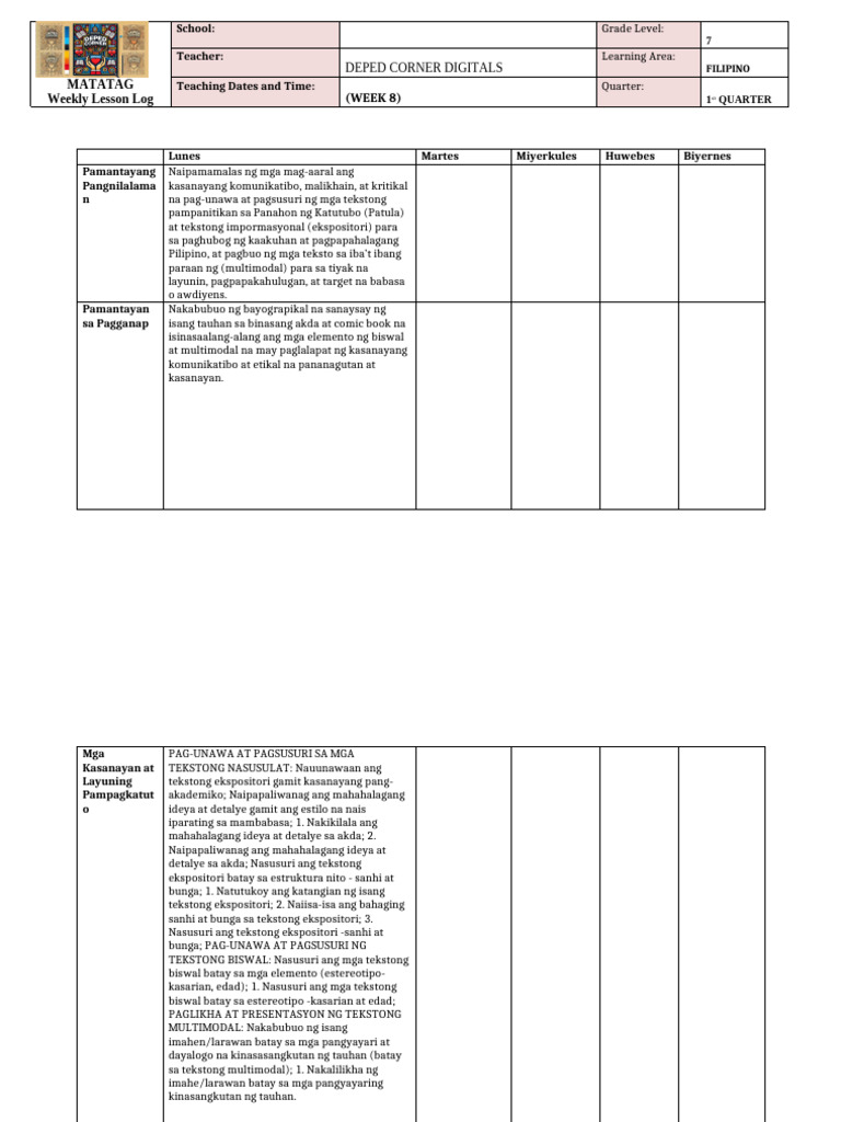 Dll-Week 8-Grad7-Filipino - Deped Corner Digitals | PDF
