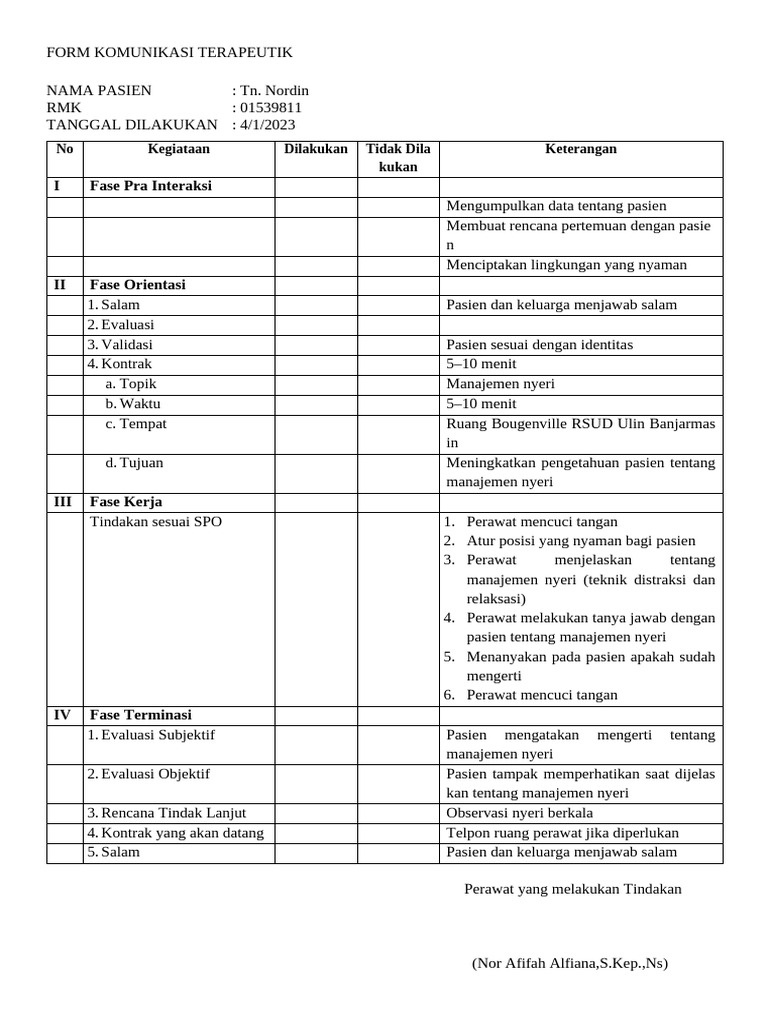 FORM KOMUNIKASI TERAPEUTIK Akses Vaskular | PDF