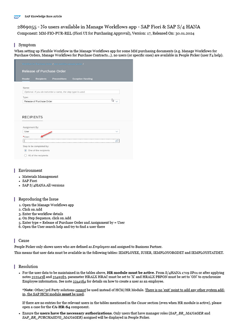 No Users Available in Manage Workflows App - SAP Fiori & SAP S/4 HANA | PDF
