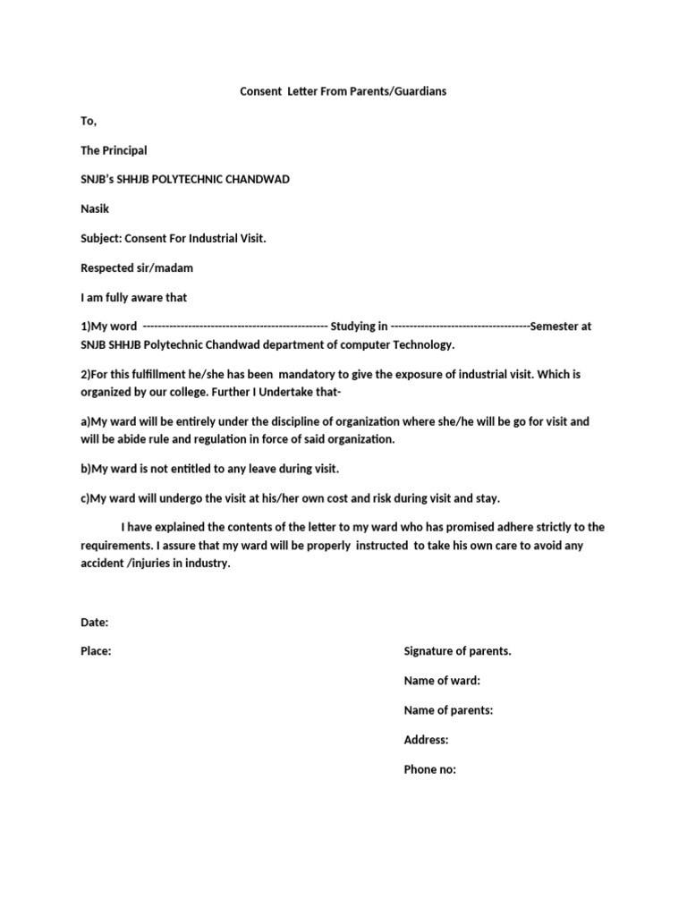 Consent Letter From Parents | PDF