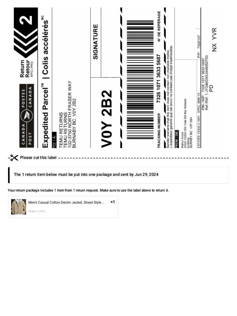 Temu Return Jacket Brown | PDF