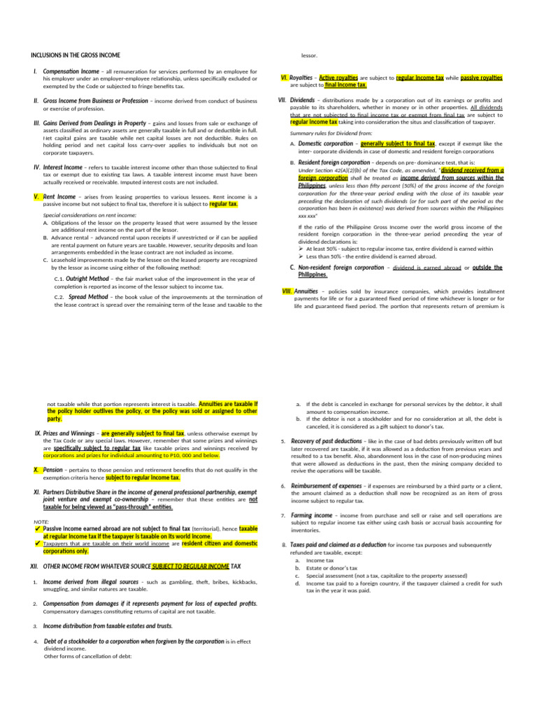 Inclusions in The Gross Income | PDF