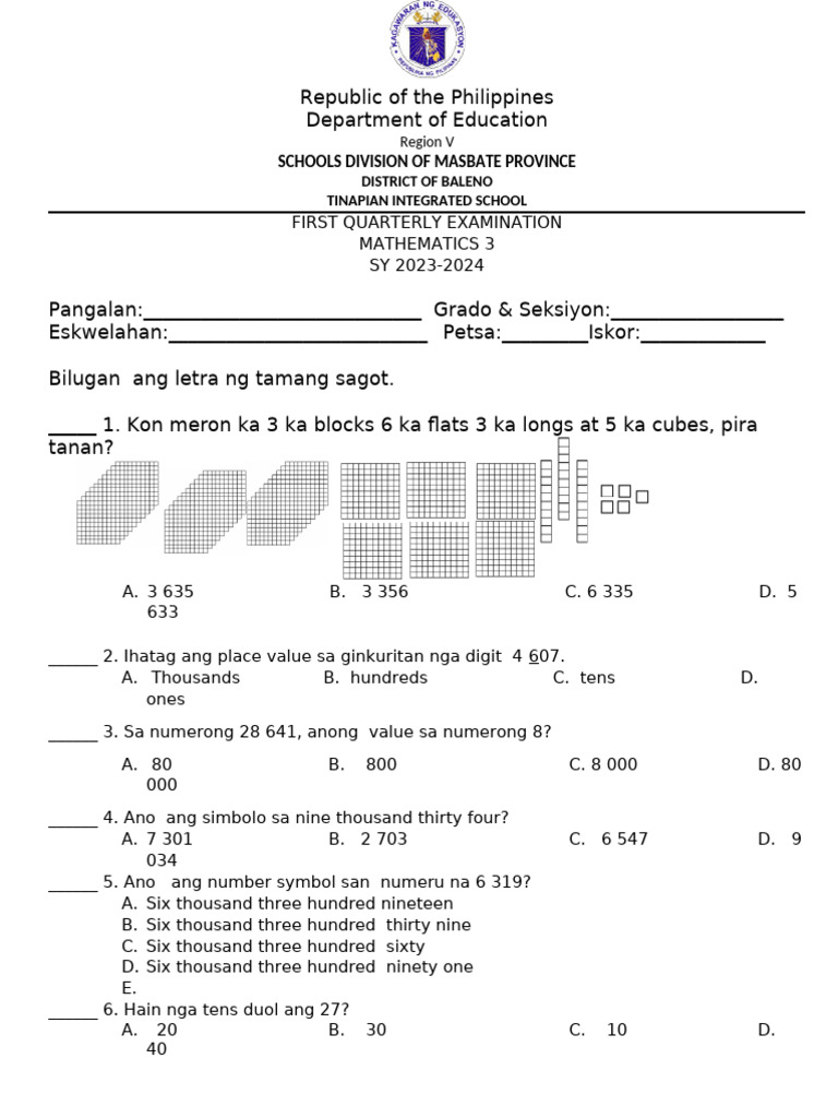 PT - Math 3 - Q1 | PDF