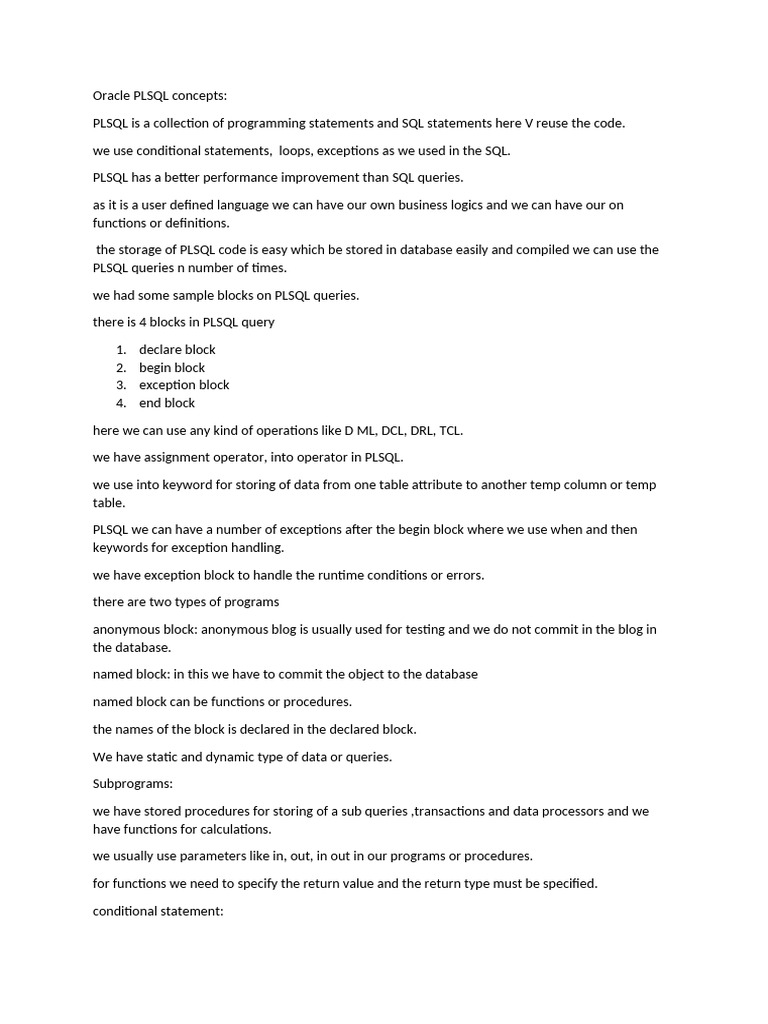 Oracle PLSQL Concepts | PDF