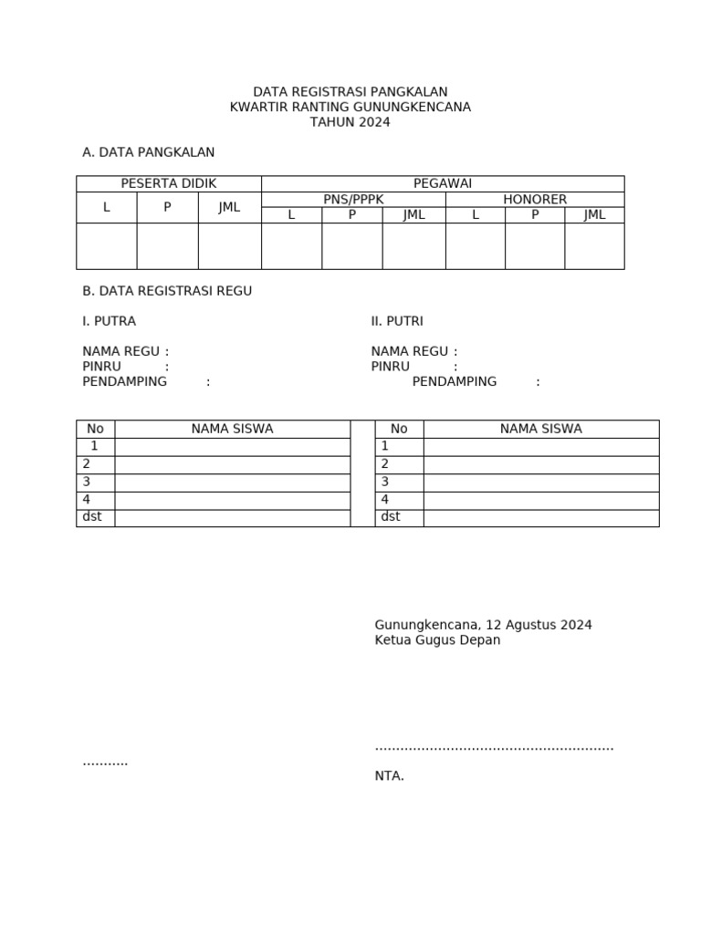 Data Registrasi Pangkalan | PDF