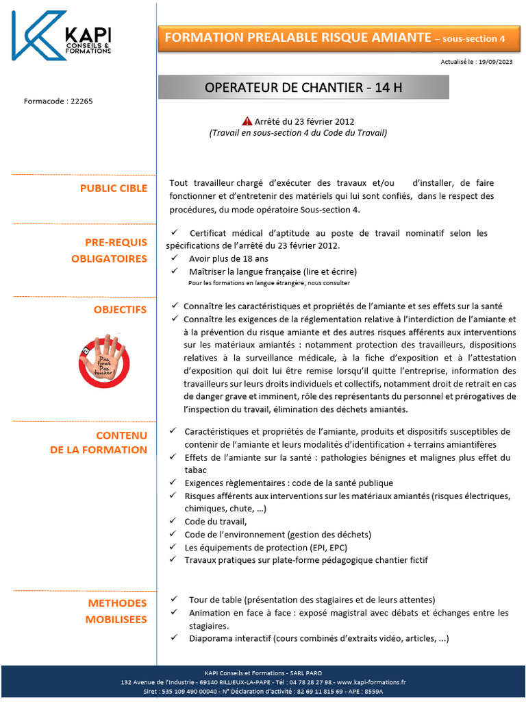 OP-Programme Preìalable Risques Amiante - SS4 - OPERATEUR | PDF