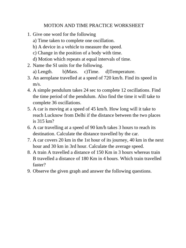 MOTION AND TIME PRACTICE WORKSHEET | PDF