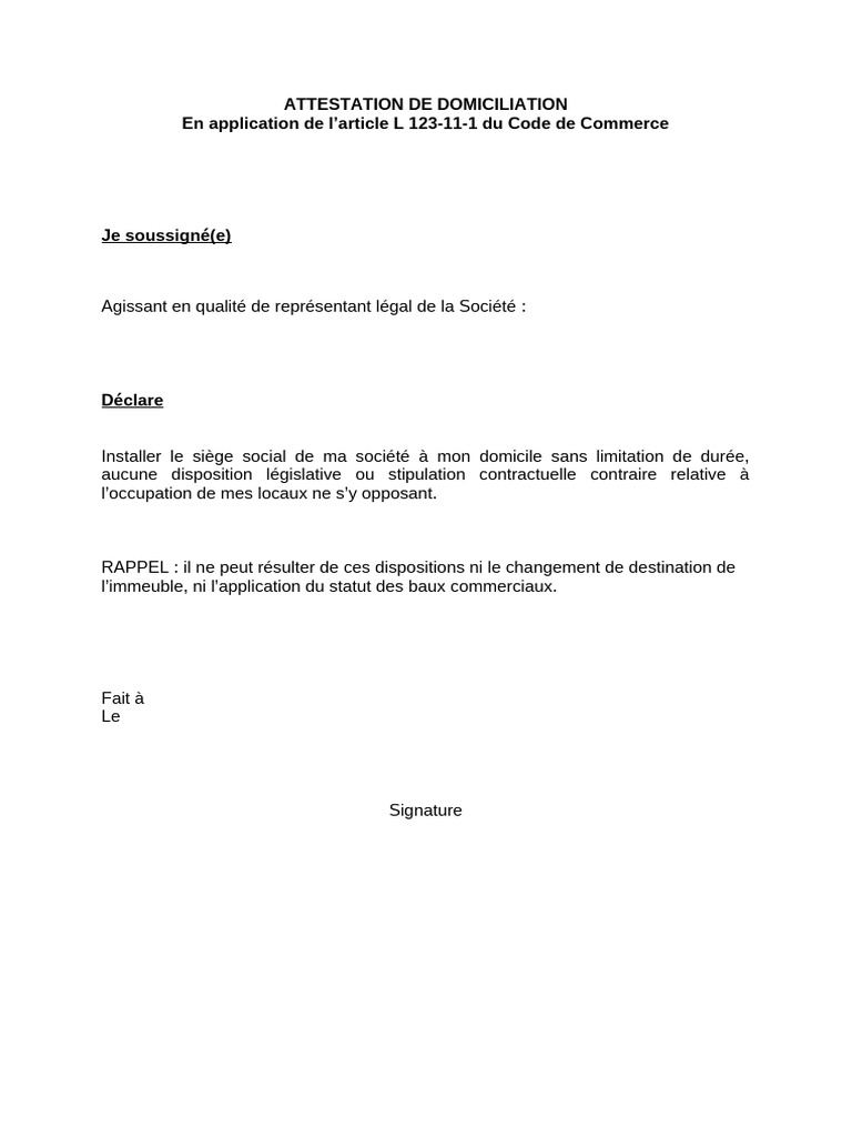 Attestation de Domiciliation | PDF Attestation de Domiciliation | PDF