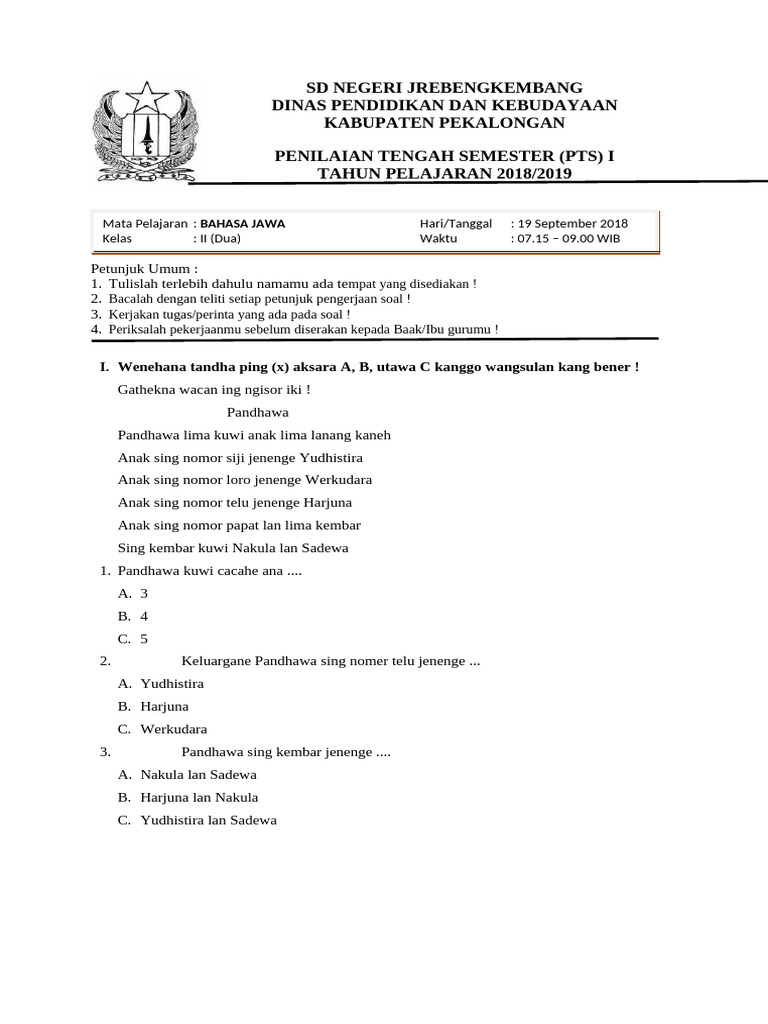 Soal B. Jawa Kls 2 SMSTR 1 | PDF