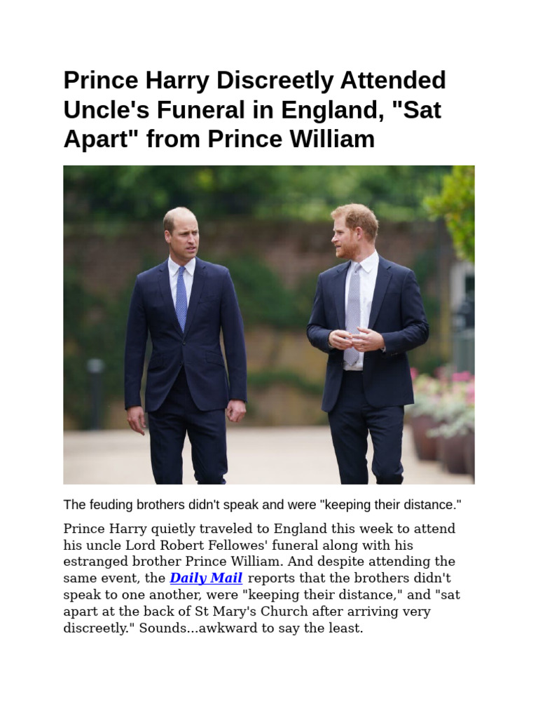 Prince Harry Discreetly Attended Uncle | PDF