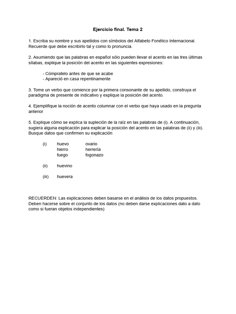 Ejercicio Final Tema 2 (3) lengua española | PDF