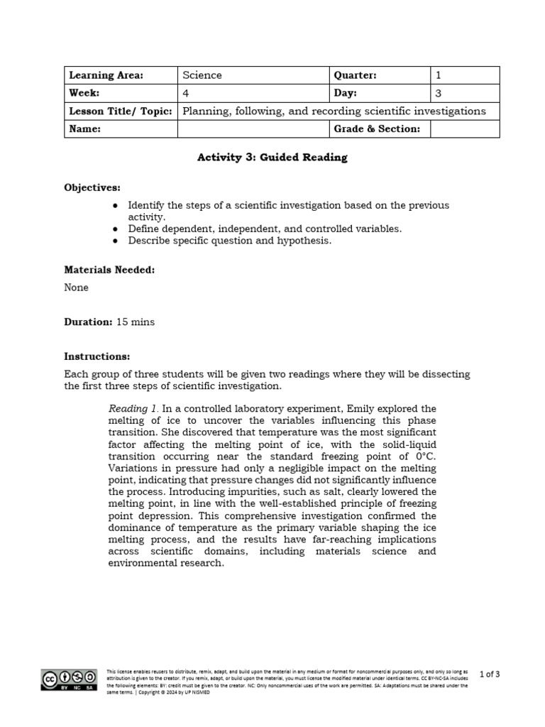 LAS G7 Science Q1 Week 4 Activity 3 | PDF | Melting Point | Science ...