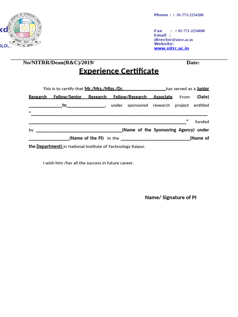 Draft Copy of Exprience Certificate | PDF