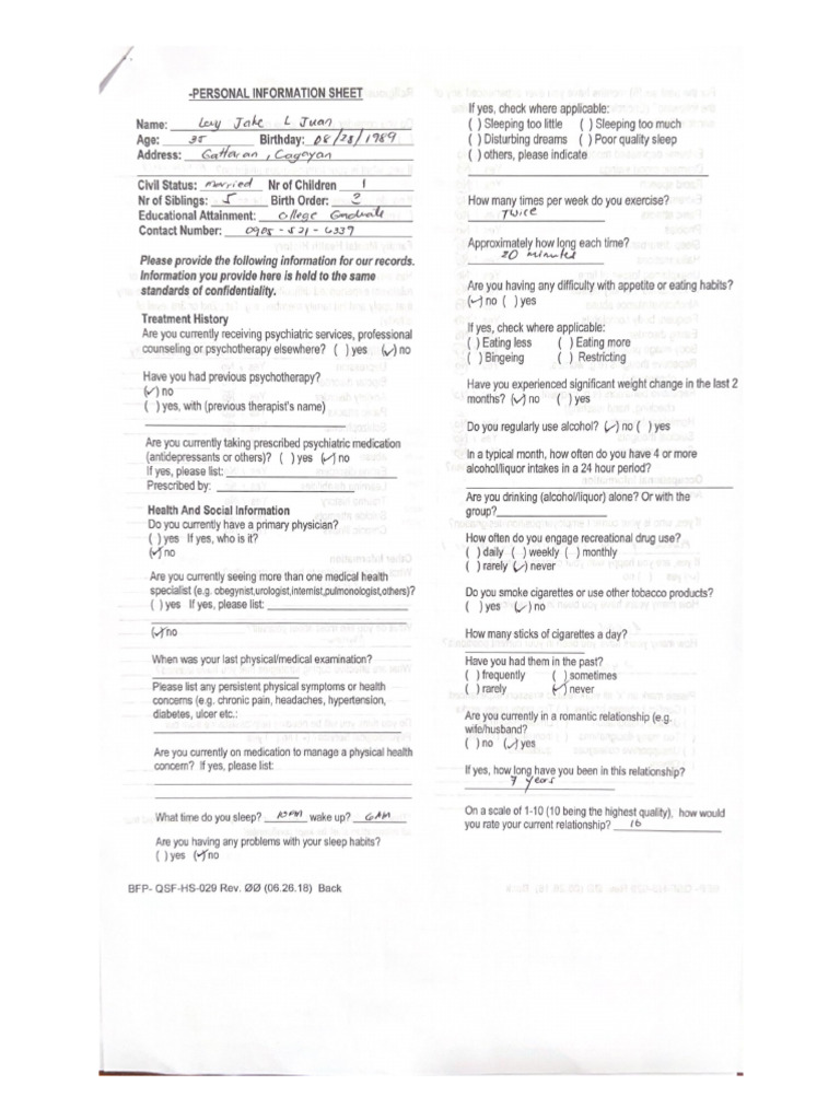 Personal Information Sheet | PDF