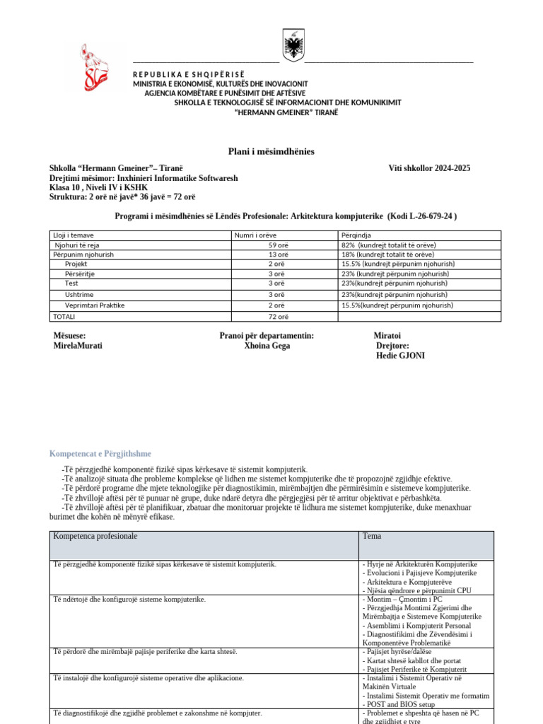 Plani Mësimorë Arkitekturë Klasa 10 New | PDF