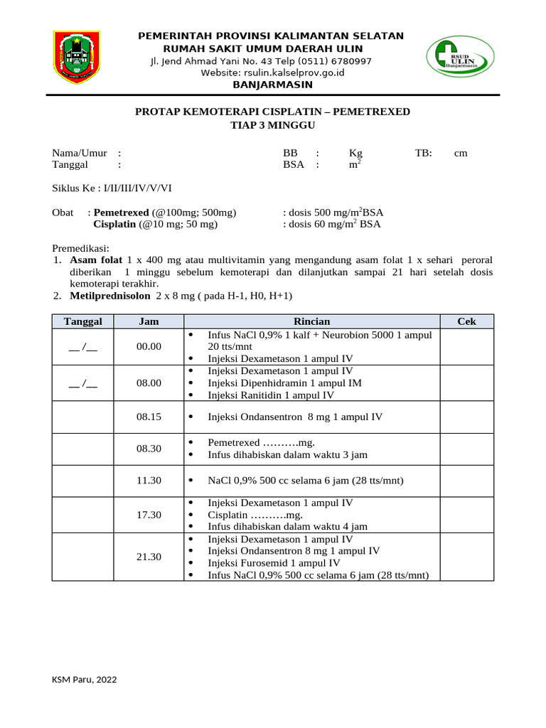 Protokol Kemoterapi KSM Paru (060422) | PDF