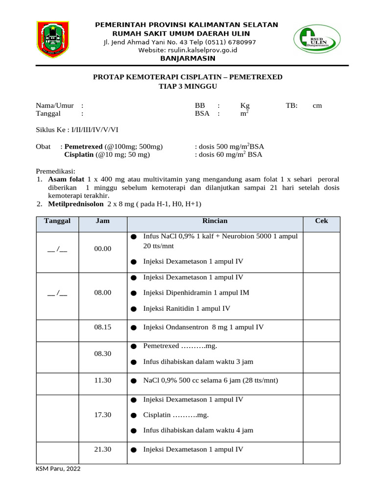 Protokol Kemoterapi KSM Paru (060422) | PDF