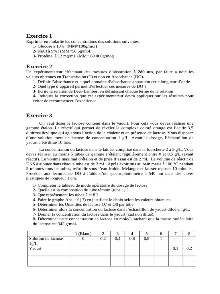 Exercices Biochimie - Correction | PDF | Analytical Chemistry