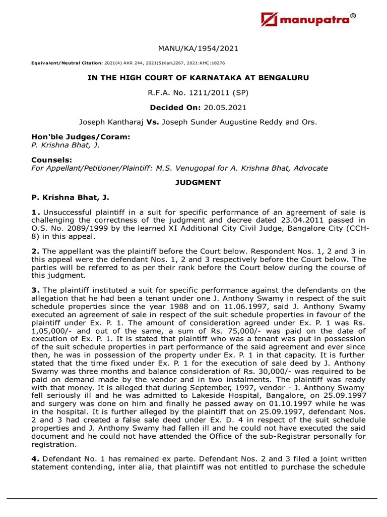 Joseph Kantharaj Vs Joseph Sunder Augustine Reddy ...